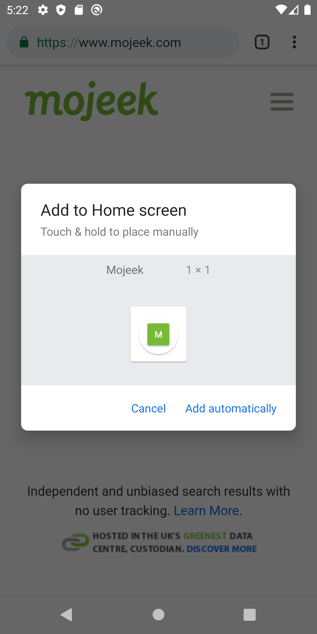 Add Mojeek To your Android Home Screen